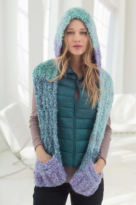 11 Knitted Hooded Scarf Free Patterns ⋆ Bright Stuffs
