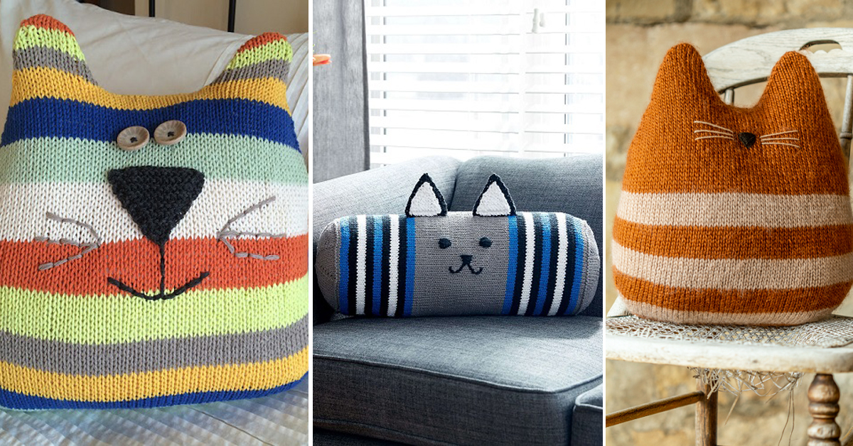 6 Knitted Cat Pillow Free Patterns ⋆ Bright Stuffs