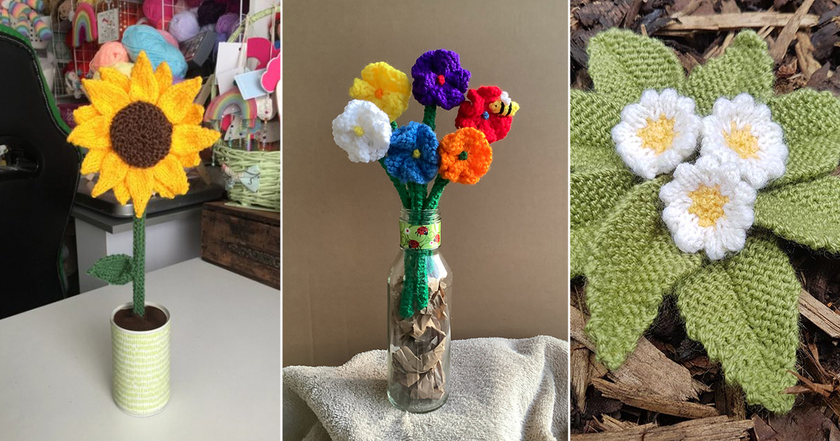 11 Knitted Flowers Free Patterns ⋆ Bright Stuffs