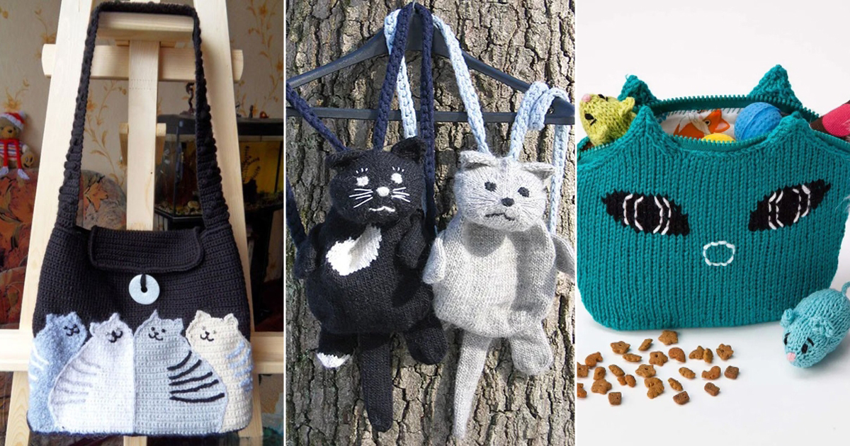 8 Knitted Cat Bags Free Patterns ⋆ Bright Stuffs