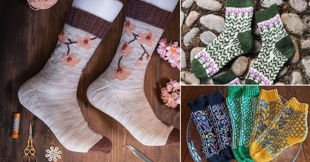 12 Knitted Flower Socks Free Patterns ⋆ Bright Stuffs