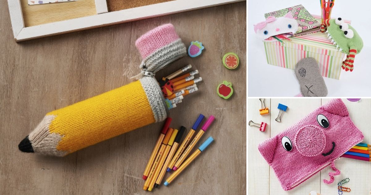 9 Knitted Pencil Case Free Patterns ⋆ Bright Stuffs